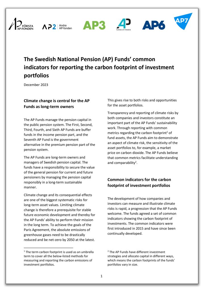 AP Funds’ common indicators for reporting the carbon footprint | ap7.se